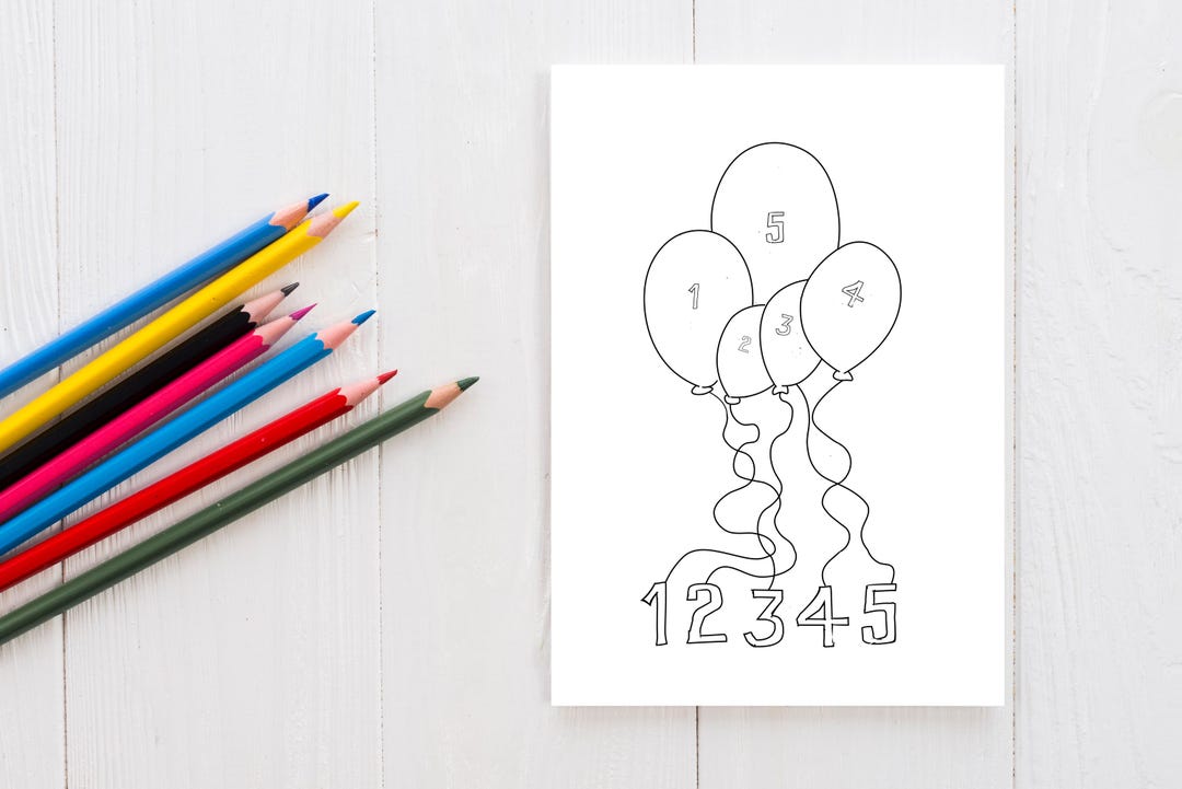 Fun Balloon Coloring Page – Numbers 1-5 Design for Kids - Etsy
