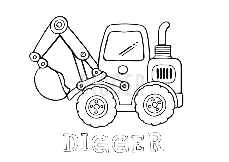 Digger Coloring Page for Kids - Printable Art - Etsy