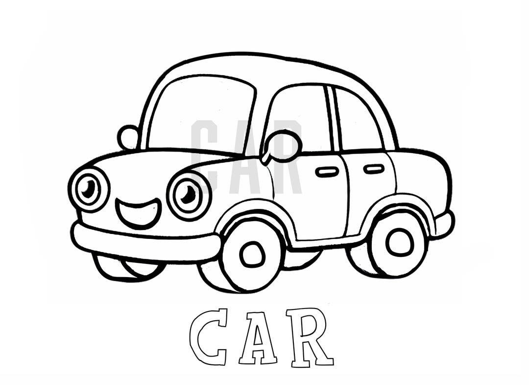 Cute Car Coloring Page for Kids - Printable Art - Etsy
