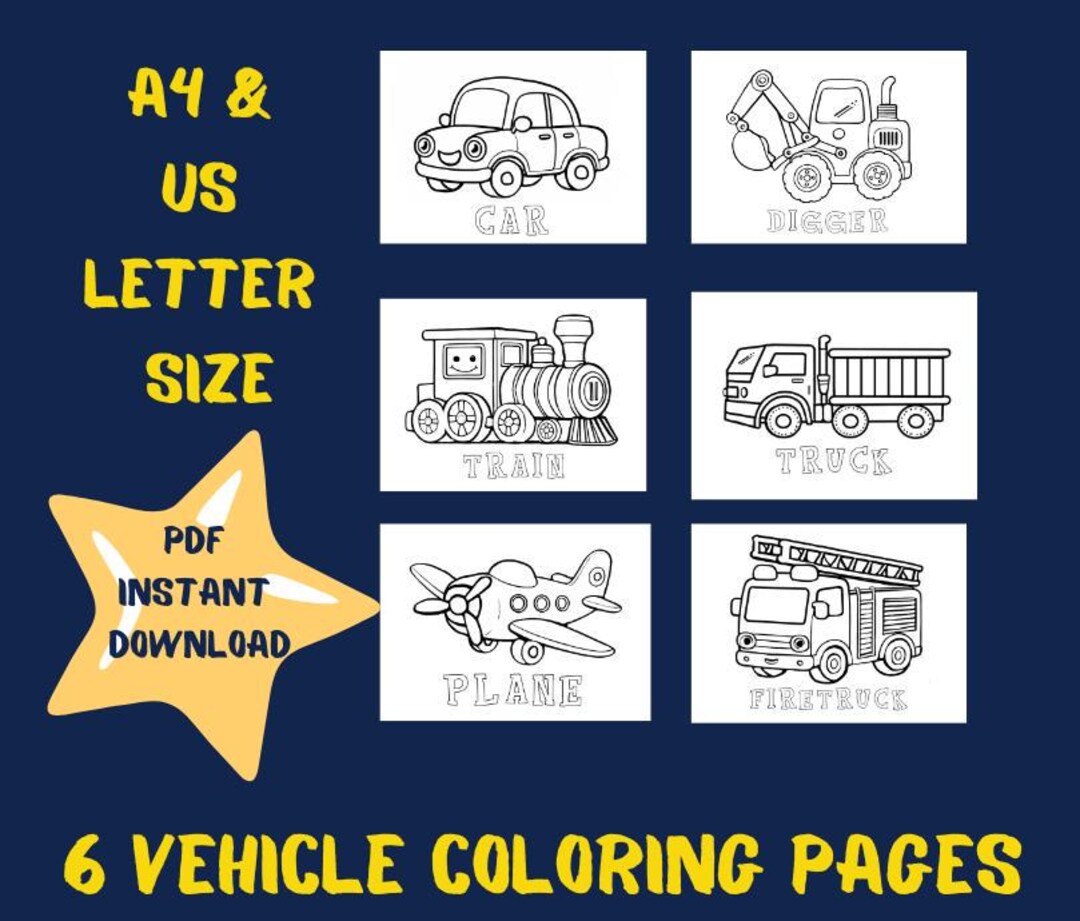 Fun Vehicle Coloring Page Bundle for Kids - Printable Art - Etsy