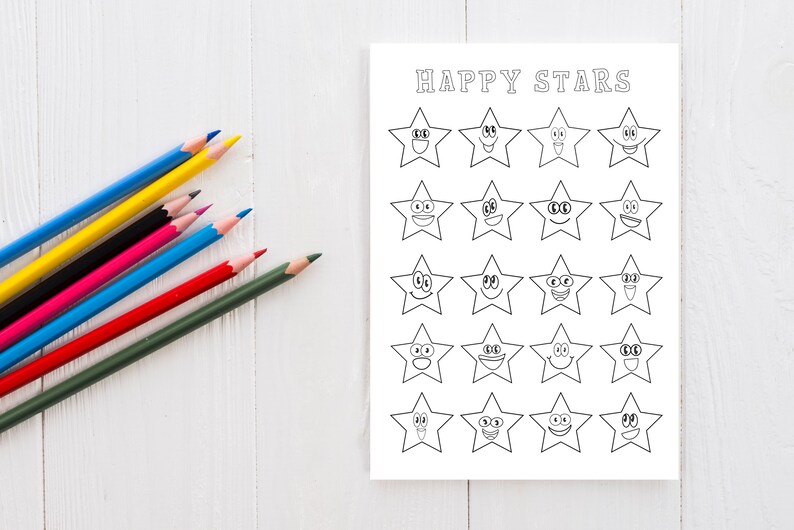 Happy Star Coloring Sheet - Perfect for Kids and Adults! - Etsy