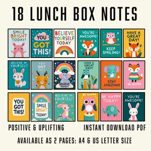 Cute Animal Lunchbox Notes Printable Pack - Set of 18 - Etsy