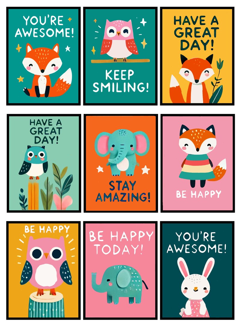 Cute Animal Lunchbox Notes Printable Pack - Set of 18 - Etsy