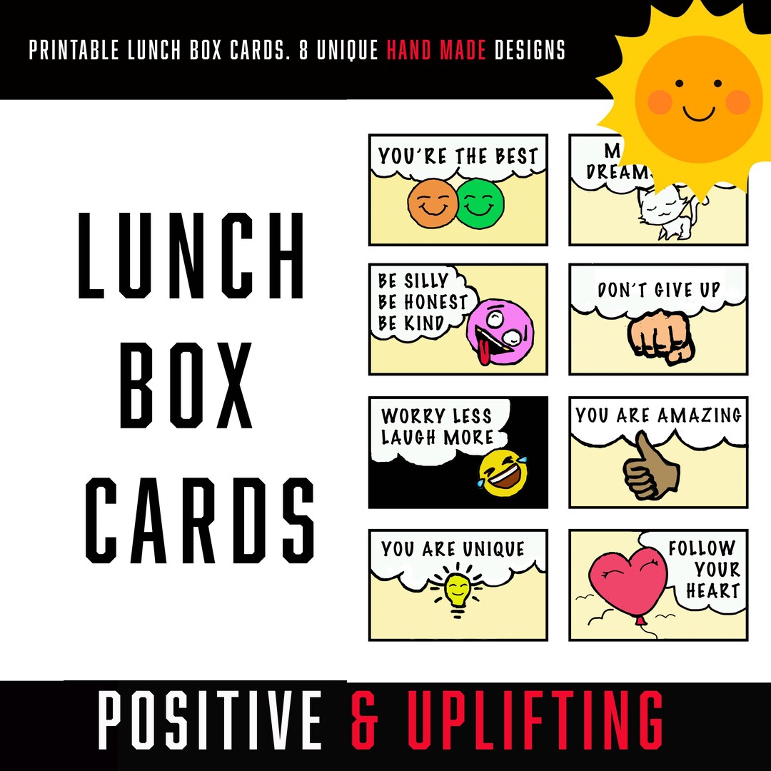 Fun & Inspiring Kids Lunchbox Note Cards – Colorful Motivational ...