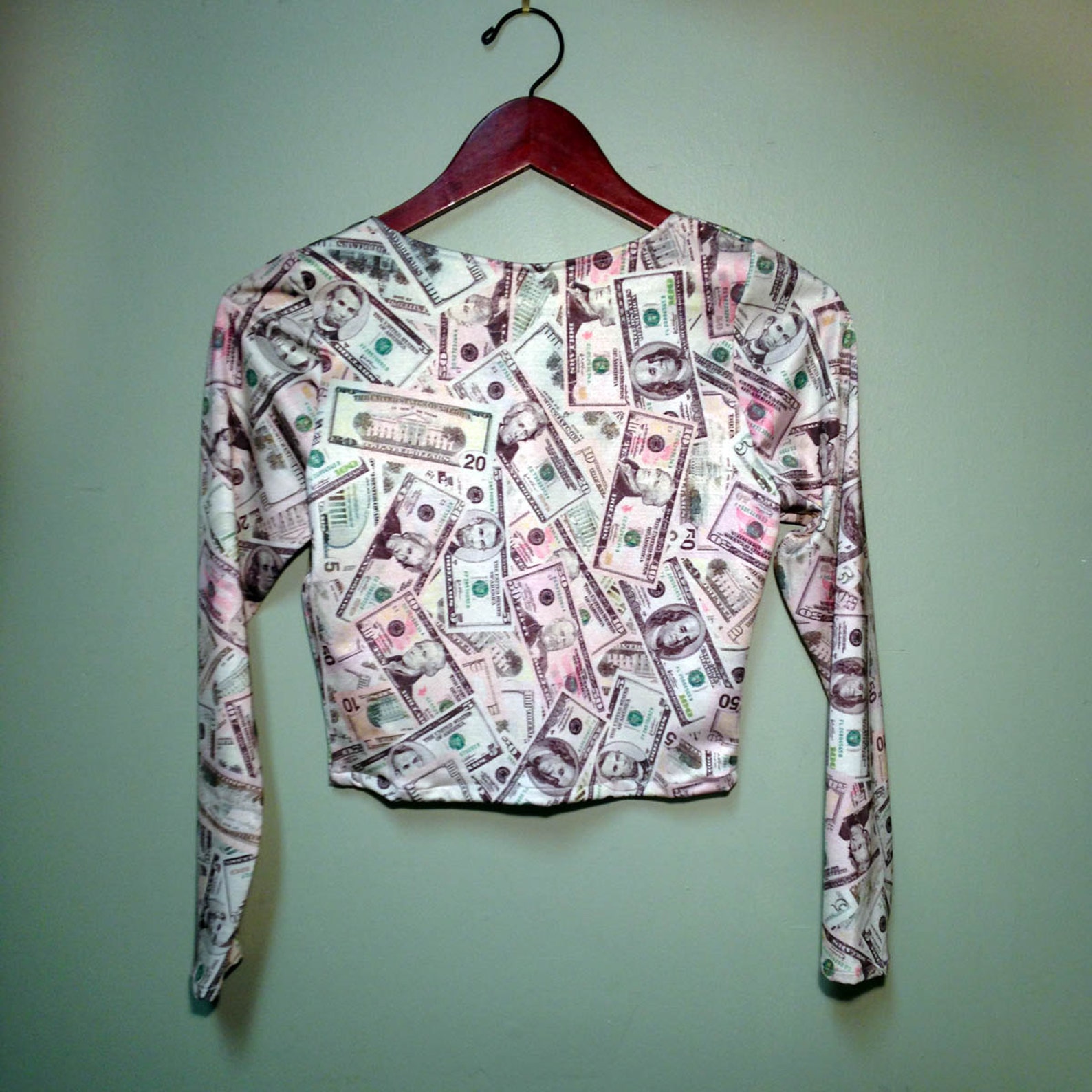 Money Print Shirt Long Sleeved Womens Crop Top - Etsy