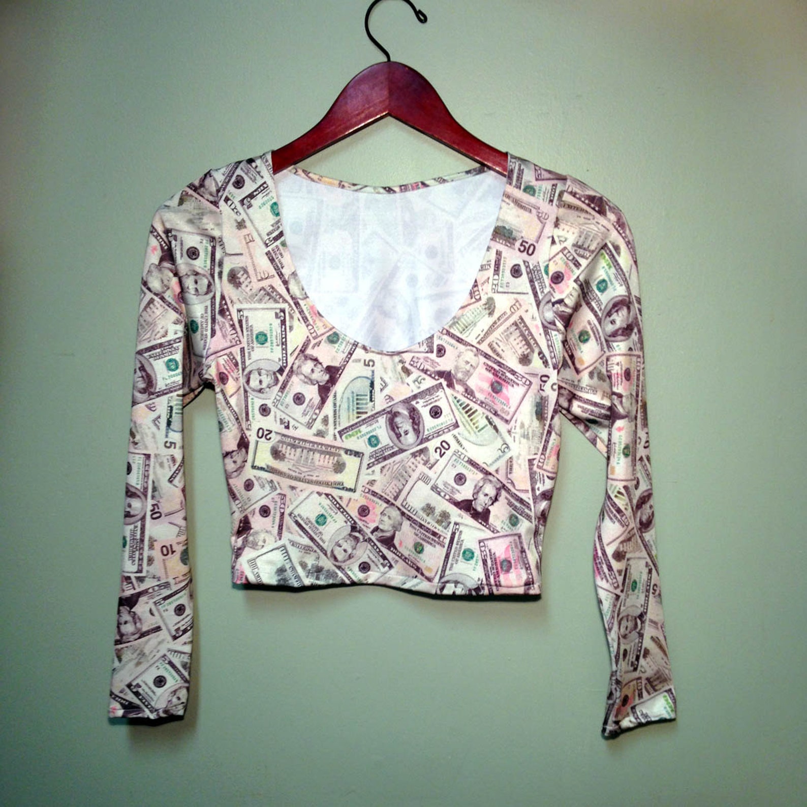 Money Print Shirt Long Sleeved Womens Crop Top - Etsy