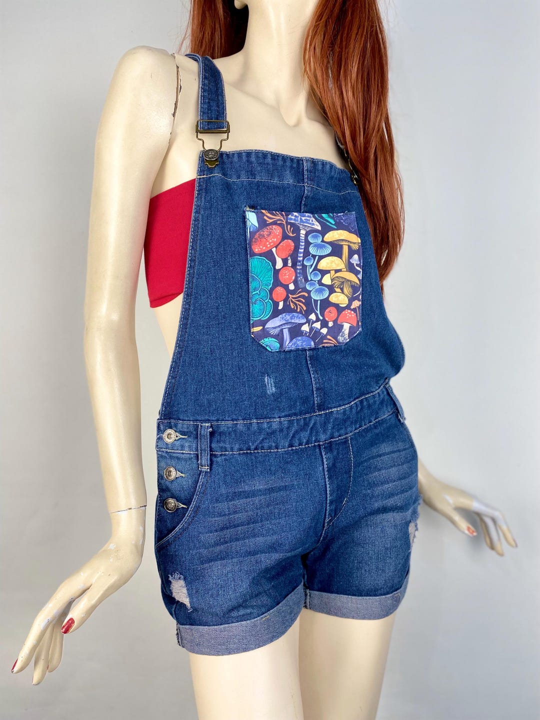 Mushroom Overalls Denim Shortalls Fungus Eco Friendly Upcycled Jean ...