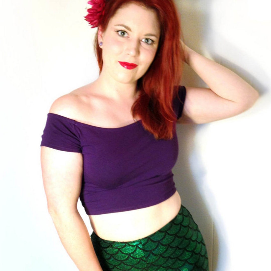 Purple off the Shoulder Mermaid Crop Top Princess Ariel Cosplay Shirt ...