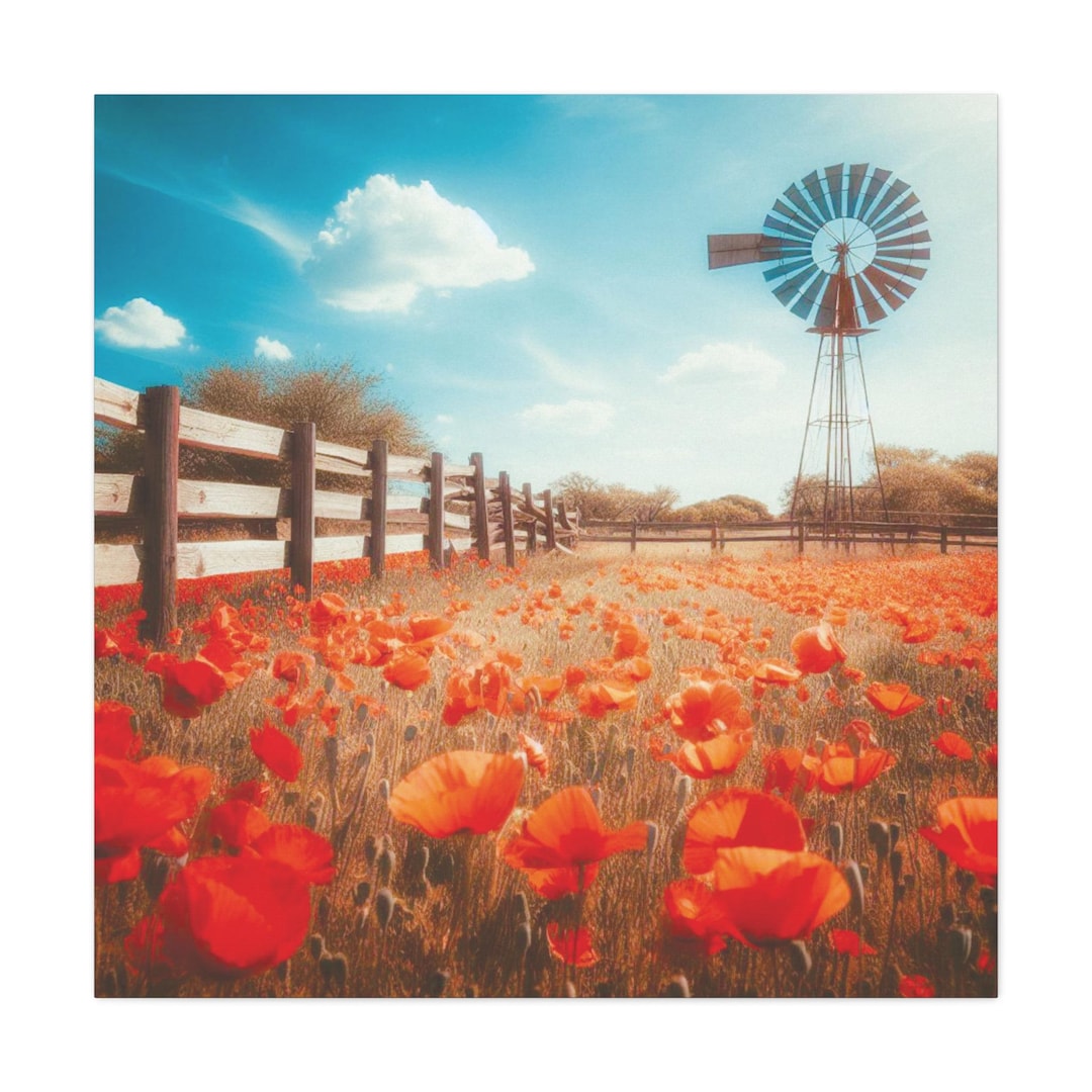Rustic Windmill and Red Poppies Artwork, Vibrant Canvas Gallery Wraps ...