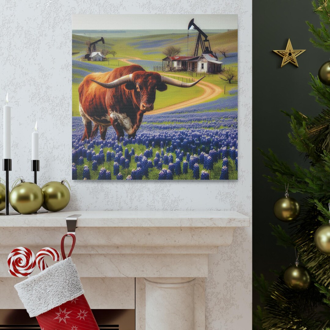 This is Texas, Longhorn, Blue Bonnets, Oil Rigs, Rustic Canvas Gallery ...