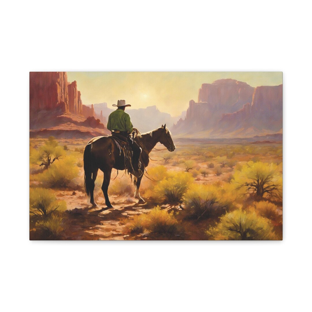 Western Lone Ranger Style Cowboy Entering the Canyon Canvas, Rustic ...