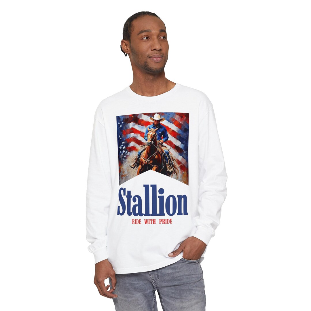 Marlboro Inspired Patriotic Stallion Long Sleeve T-shirt - Ride With ...