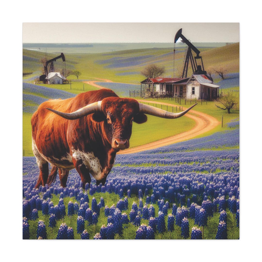 This is Texas, Longhorn, Blue Bonnets, Oil Rigs, Rustic Canvas Gallery ...