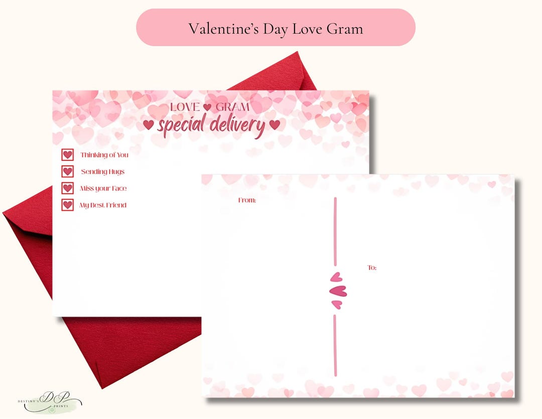 Valentine's Day Love Gram Postcard Set | Printable Telegram (PDF & JPEG ...