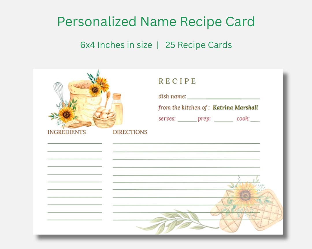 Personalized Name Recipe Card | Personalized and Printable | 6x4 ...