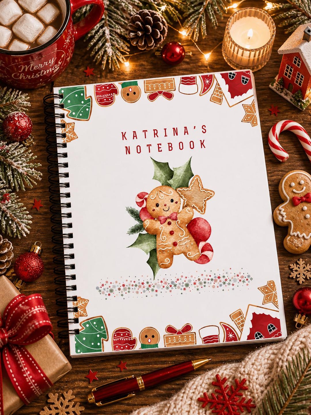 Personalized Gingerbread Cookie Notebook: Holiday Planner, Sketchbook ...