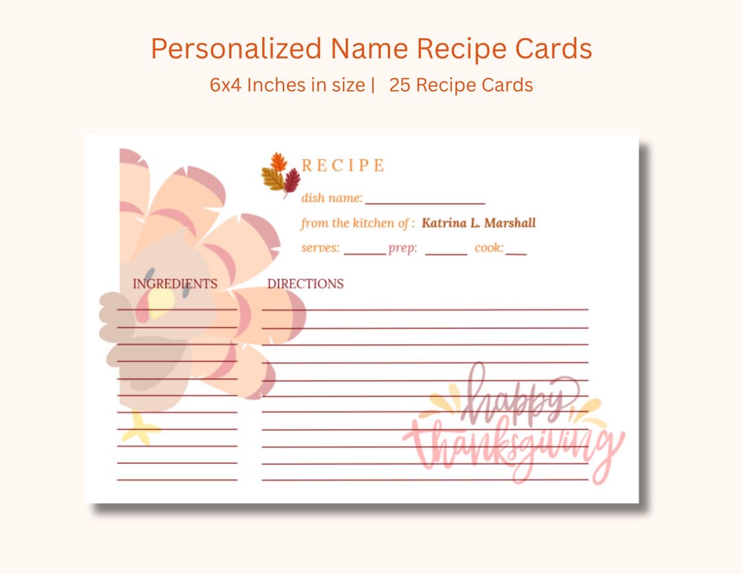 Personalized Thanksgiving Turkey Recipe Cards: 6x4" Printed Set | Free ...