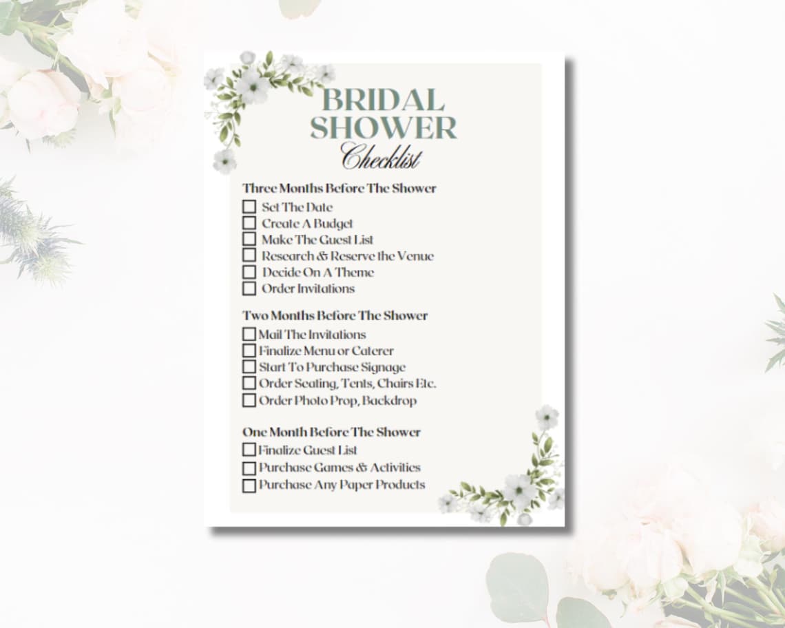 Bridal Shower Checklist Bridal Shower Shower Planning Digital Download - Etsy