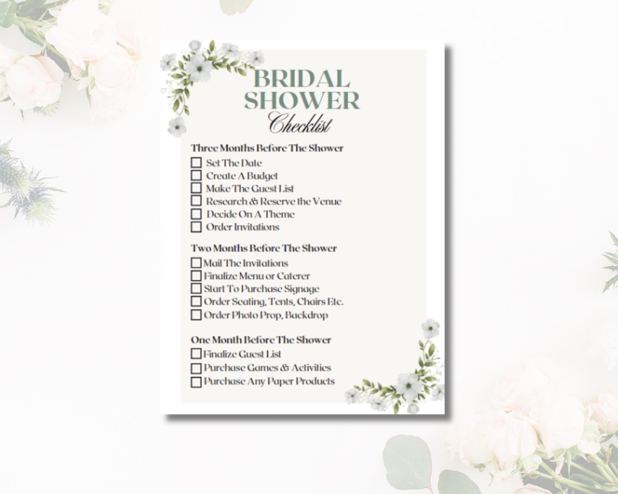 Bridal Shower Checklist Bridal Shower Shower Planning Digital Download ...