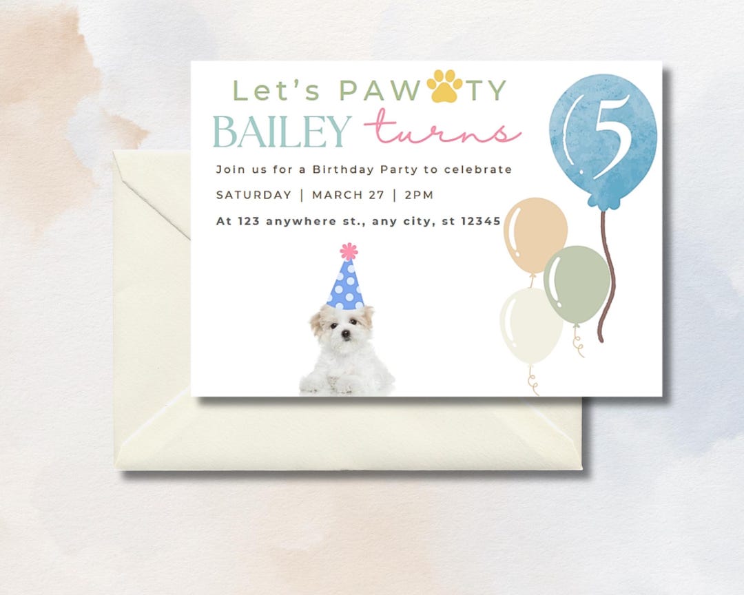 Pet Photo Birthday Party Invitation | Pet Stationary | Pet Birthday ...