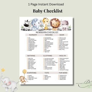 Safari Animals Newborn Checklist | Digital Download Checklist | Baby ...