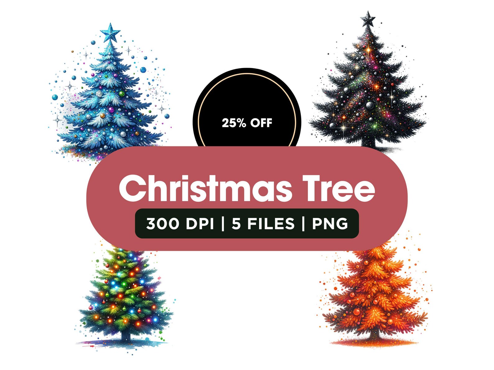 Colorful Christmas Tree Clipart: PNG Digital Art (digital Download) - Etsy