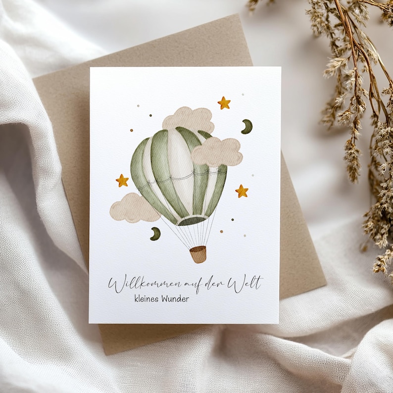 Geburtskarte Willkommen auf der Welt kleines Wunder mit Personalisierung, Wunschtext, Aquarelle ...