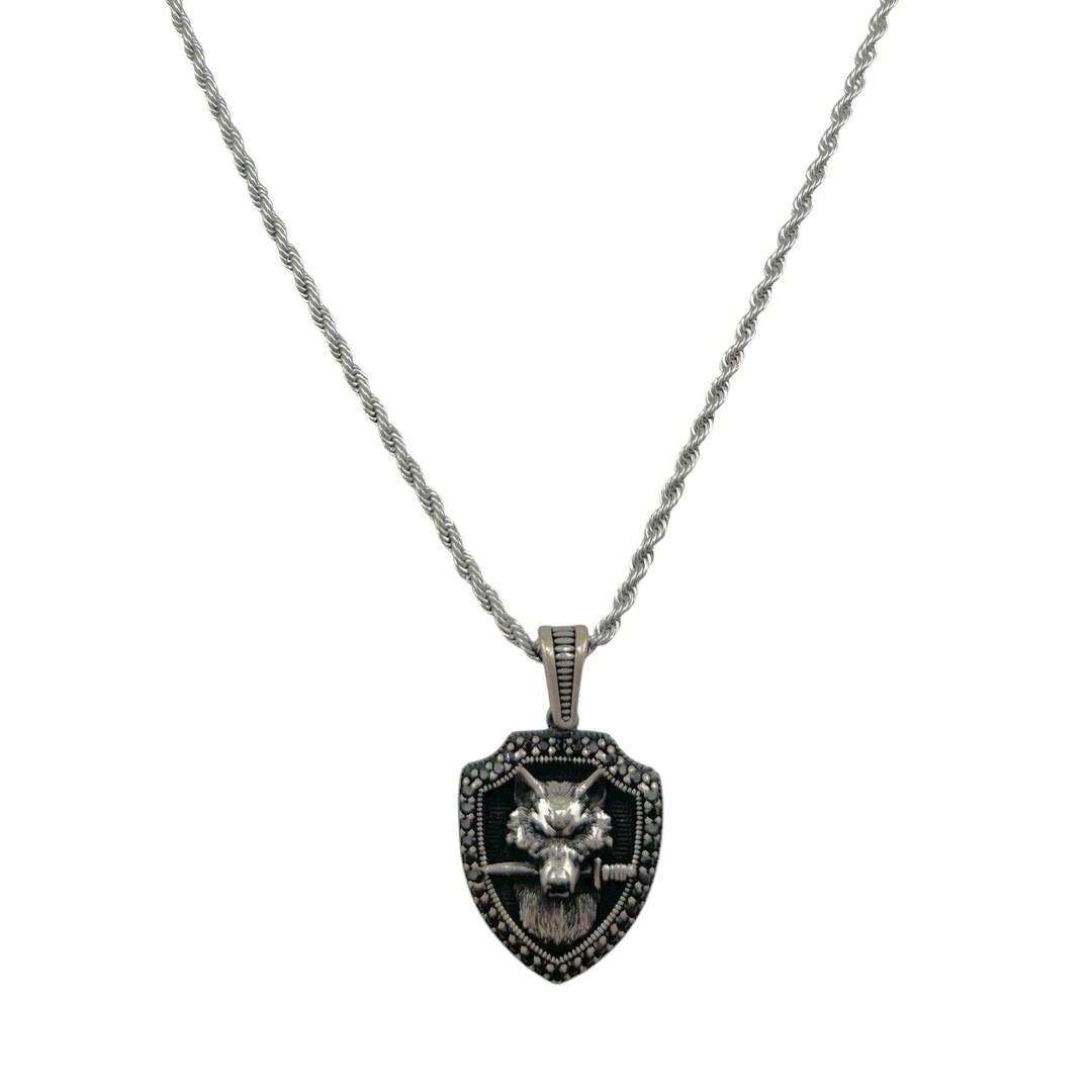 Sterling Silver Wolf and Sword Mens Pendant - Etsy