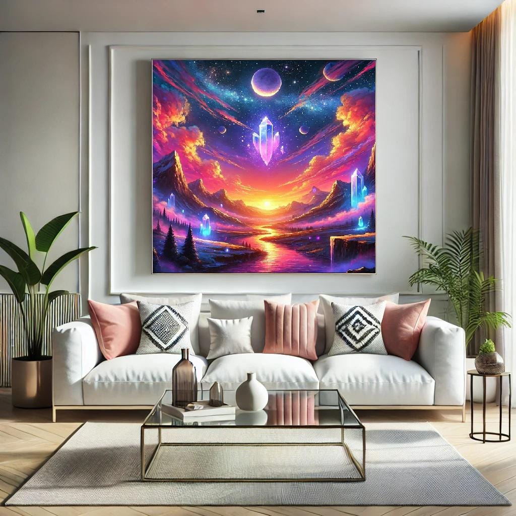 Crystal Sunset: A Surreal Dreamscape With Floating Crystals and Vibrant ...