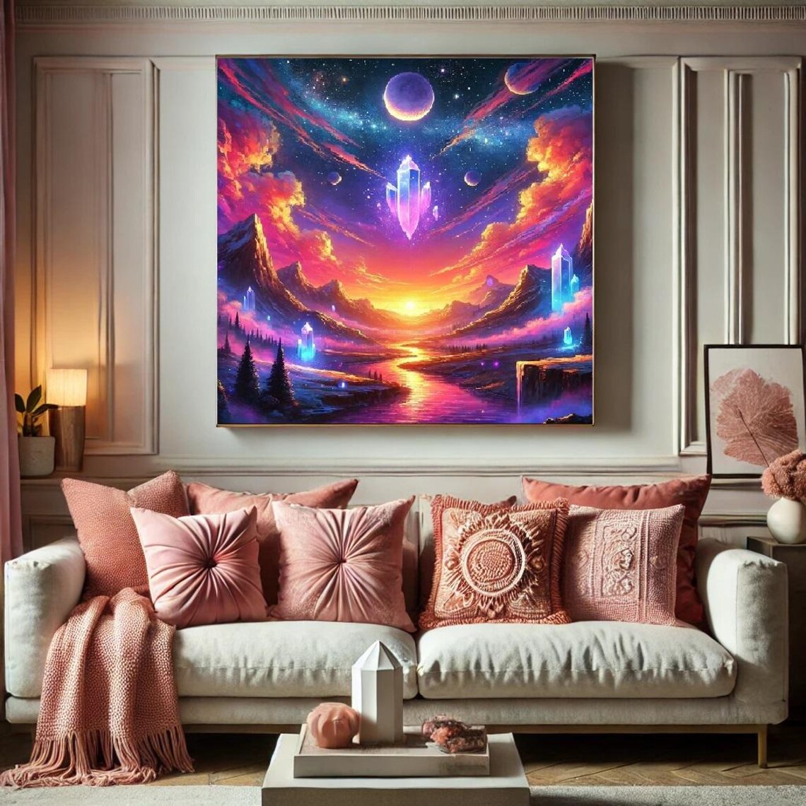 Crystal Sunset: A Surreal Dreamscape With Floating Crystals and Vibrant ...