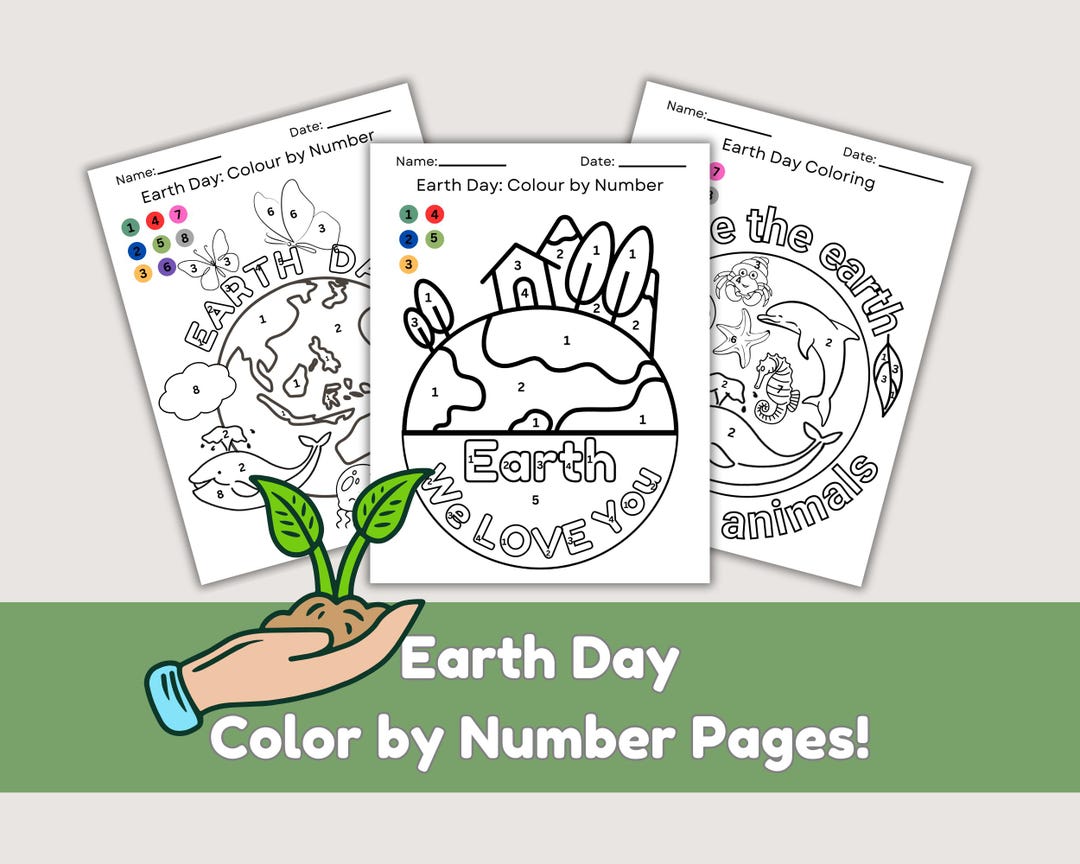 Earth Day Color by Number Pages for School Kids Kindergarten and ...