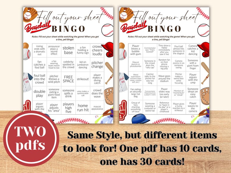 Baseball Game Bingo Play and Fill in the Card as the Game Plays ...
