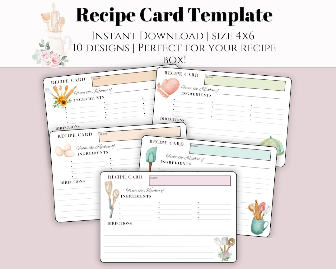 Recipe Card Template 4 X 6 Blank Recipe Card Fillable Form Recipe Card ...