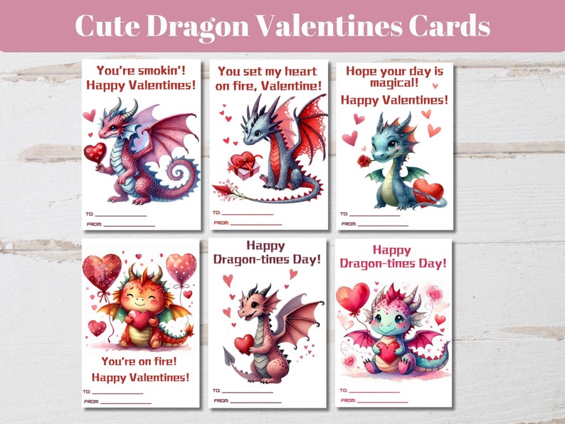 Dragon Valentines Day Cards for Kids Cute Valentines for Boys or Girls ...