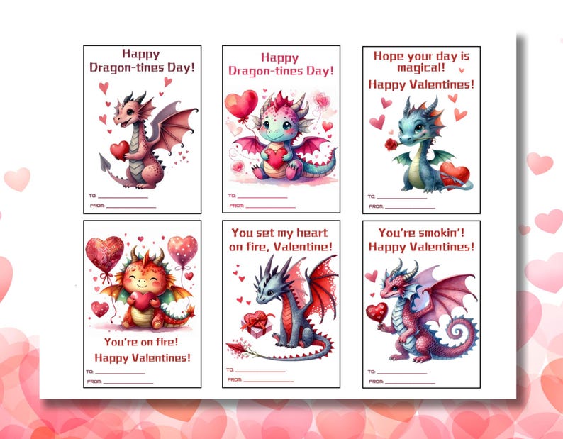 Dragon Valentines Day Cards for Kids Cute Valentines for Boys or Girls ...