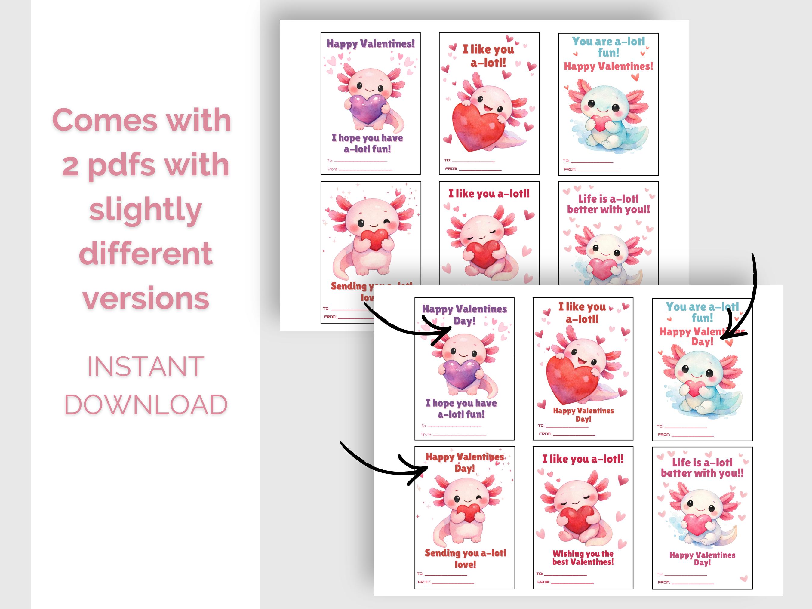 Axolotl Valentines Cards for Kids for School and Friends Adorable ...
