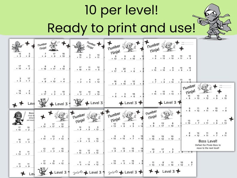 Math Addition Worksheets for School Classroom Practice at Home Ninja ...