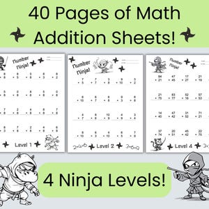 Math Addition Worksheets for School Classroom Practice at Home Ninja ...