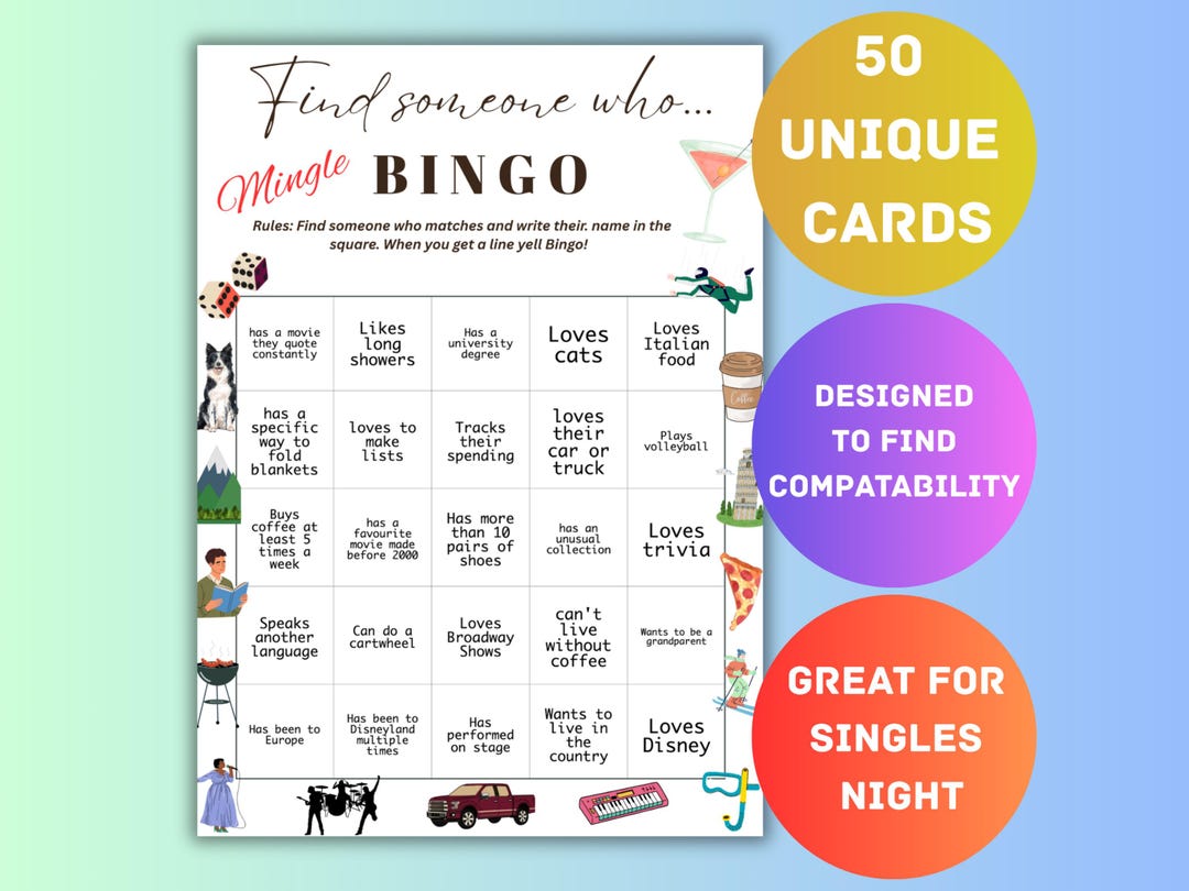 Mingle Bingo Party Game Find the Guest Icebreaker Get to Know You Game ...