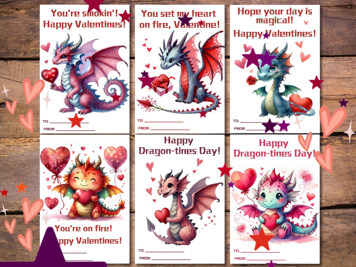 Dragon Valentines Day Cards for Kids Cute Valentines for Boys or Girls ...