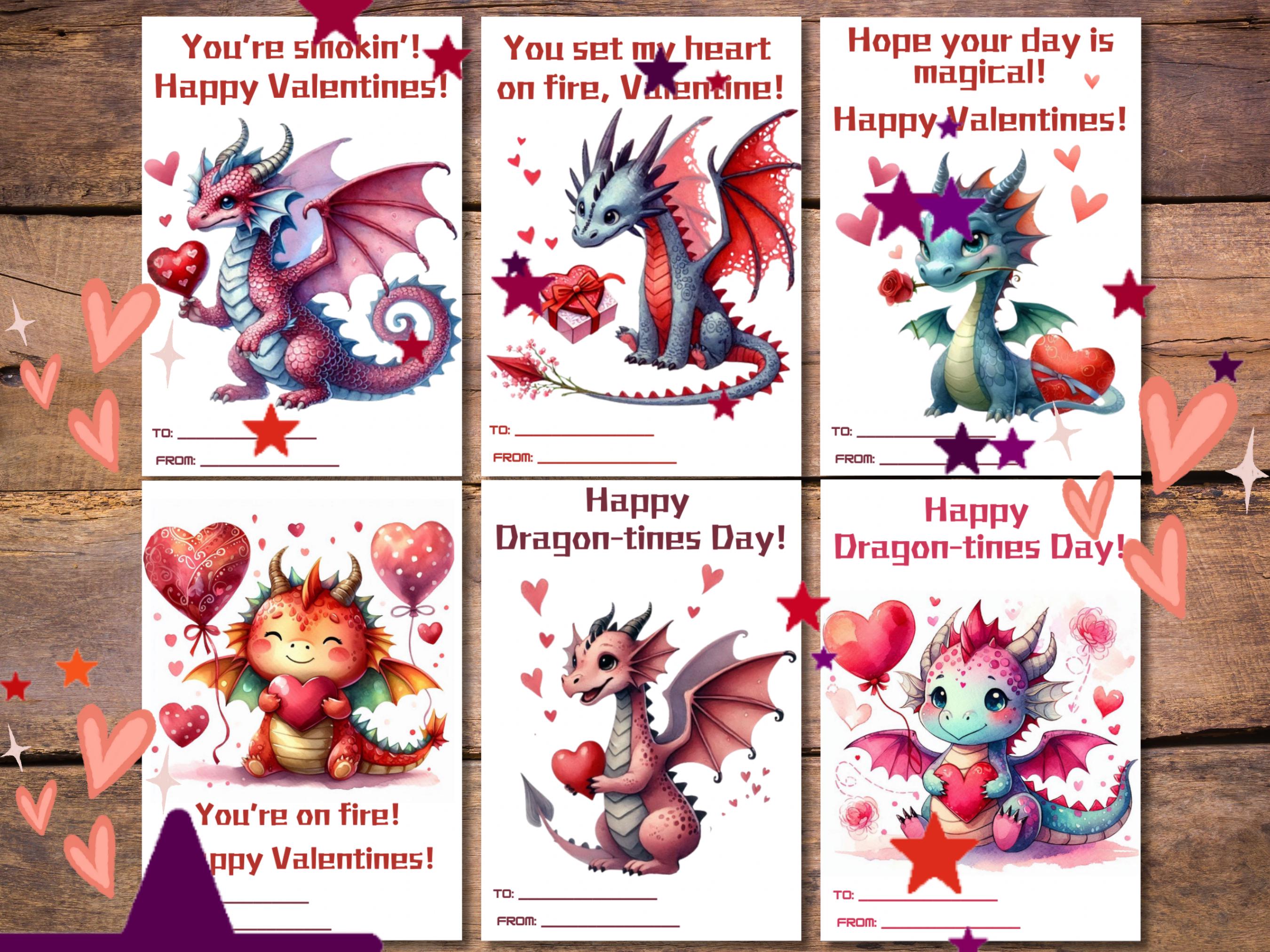 Dragon Valentines Day Cards for Kids Cute Valentines for Boys or Girls ...