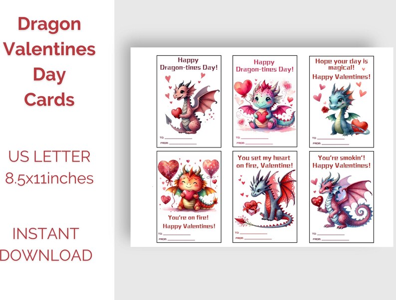 Dragon Valentines Day Cards for Kids Cute Valentines for Boys or Girls ...