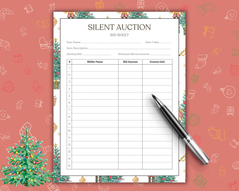 Silent Auction Bid Sheet Christmas Nutcracker Themed Holiday Season ...