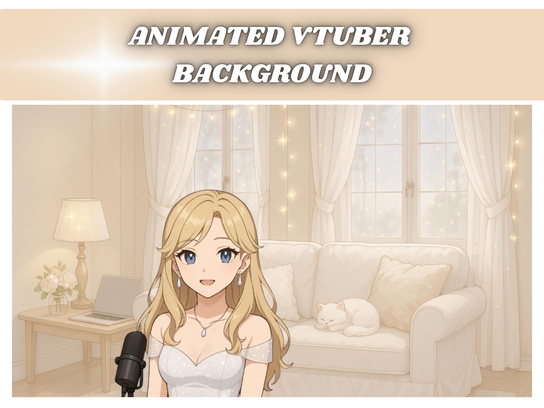 Vtuber Animated Background for Twitch Cozy Elegant White Living Room ...
