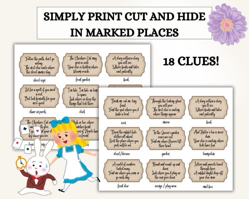 Alice in Wonderland Party Decor and Activity Treasure Hunt Eat Me Drink ...