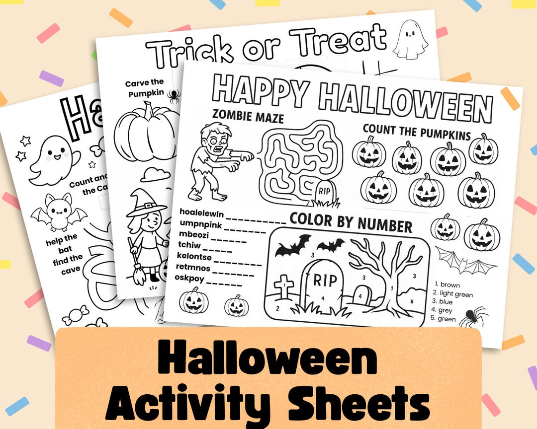 Halloween Activity Sheets Colouring Placemats for Kids With Word ...