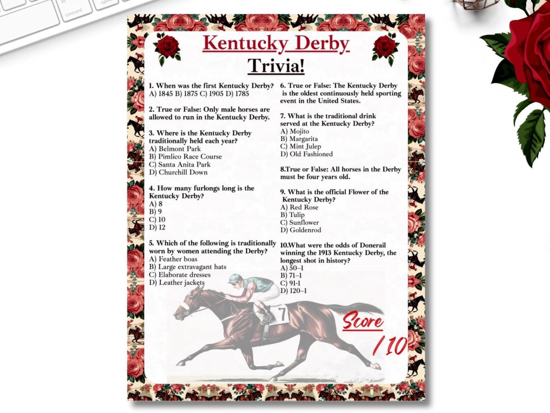 Derby Trivia Game Printable Derby Party Fun Activity Horse Party Trivia ...