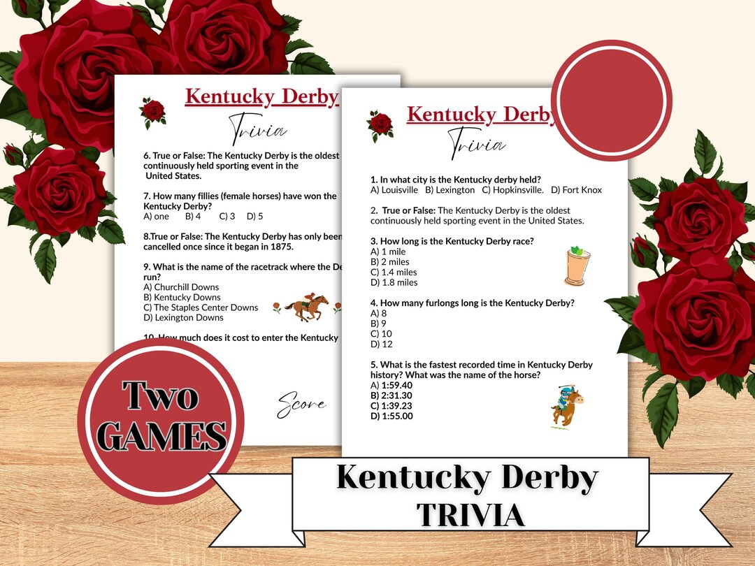 Derby Trivia Game Printable Derby Party 20 Questions for a Broad Group ...