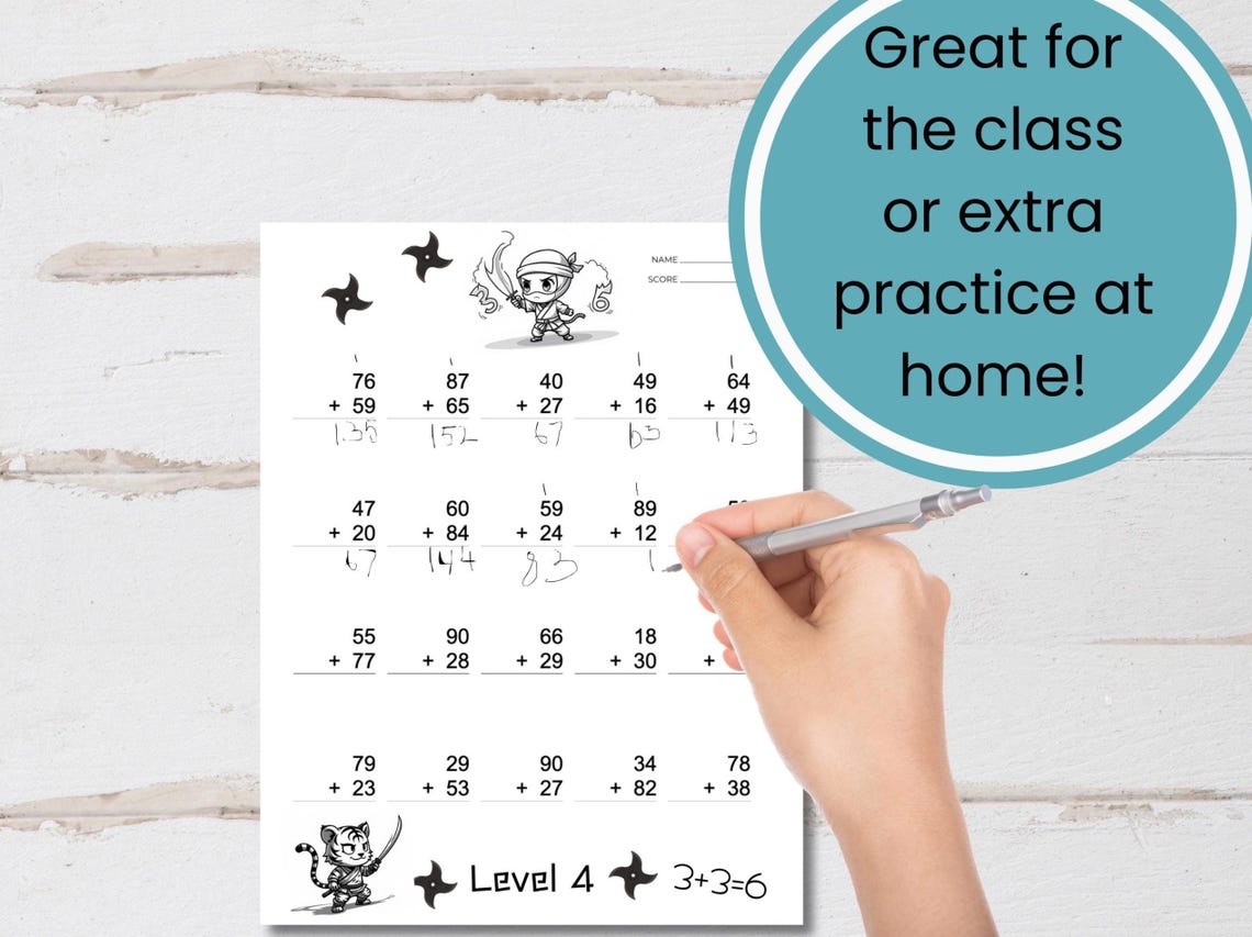 Math Addition Worksheets for School Classroom Practice at Home Ninja ...
