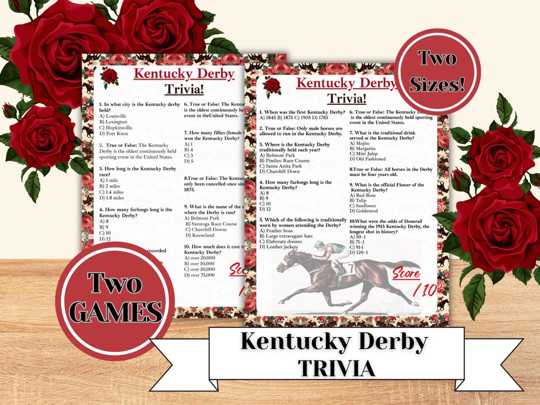 Trivia Game Kentucky Derby Printable Kentucky Derby Fun Activity Horse ...